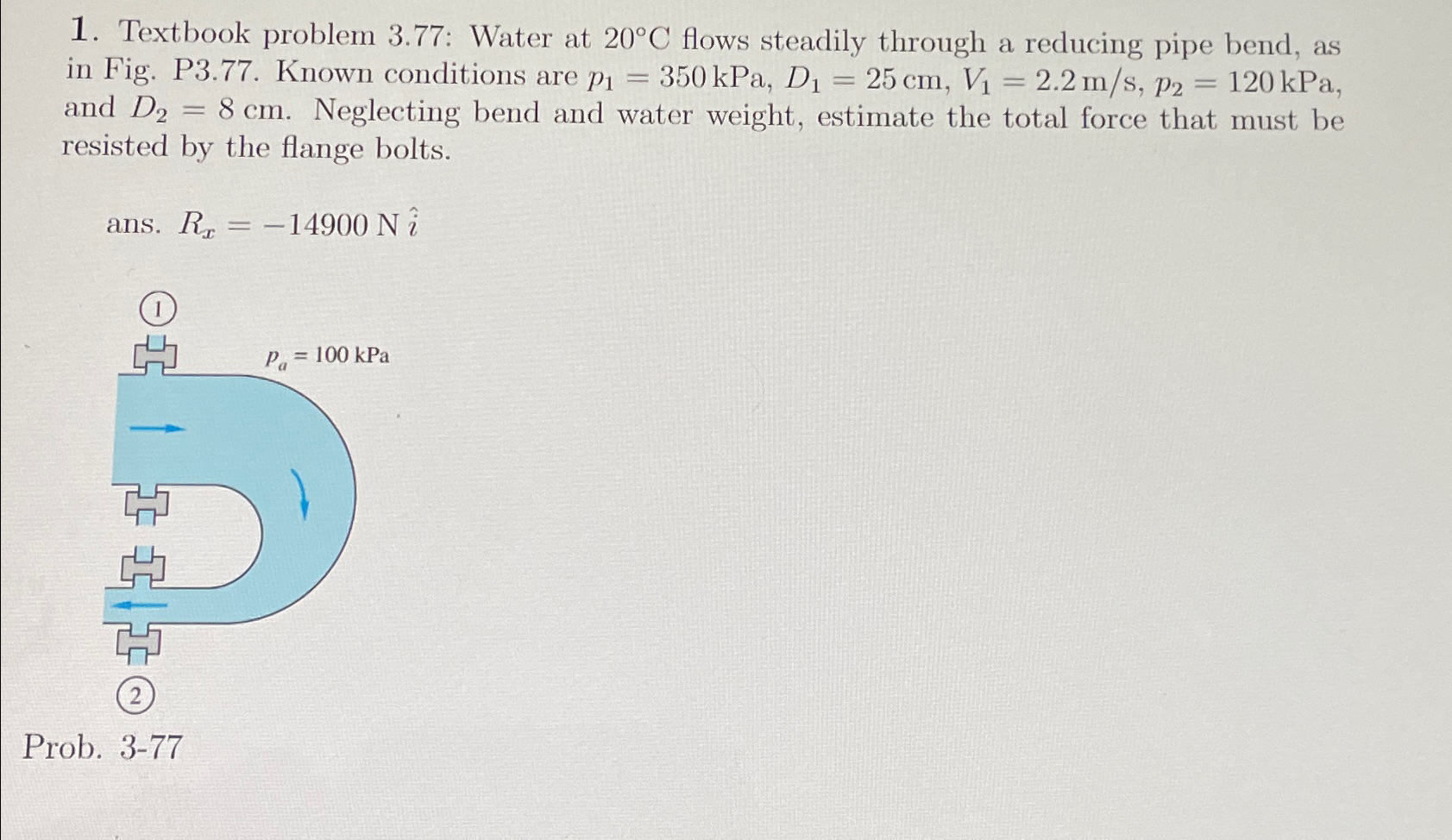Solved Textbook problem 3.77: Water at 20°C ﻿flows steadily | Chegg.com