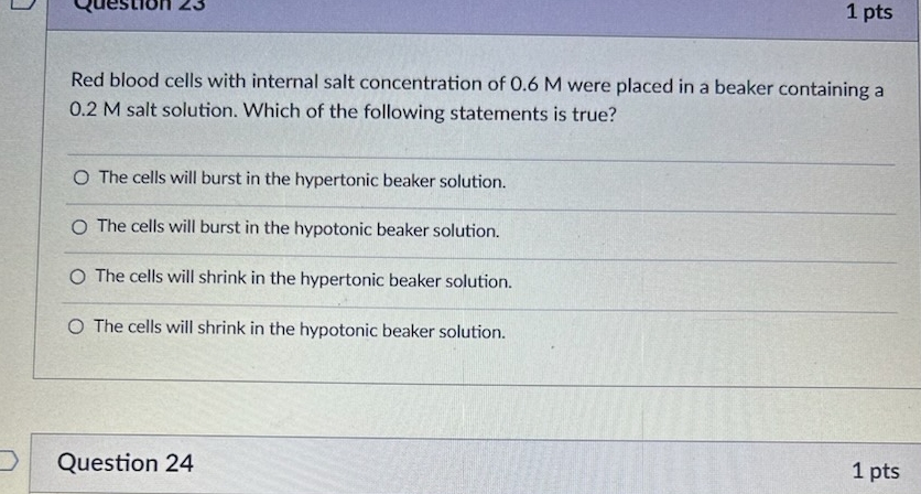Solved 1 ﻿ptsRed blood cells with internal salt | Chegg.com