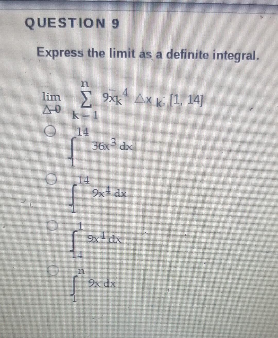 Solved Express the limit as a definite integral. | Chegg.com