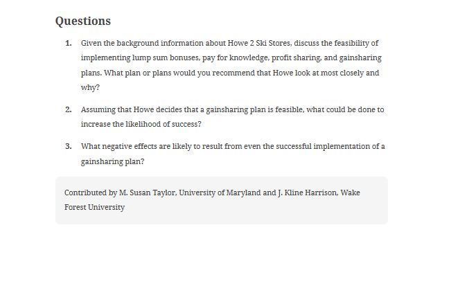 Solved QuestionsGiven the background information about Howe | Chegg.com