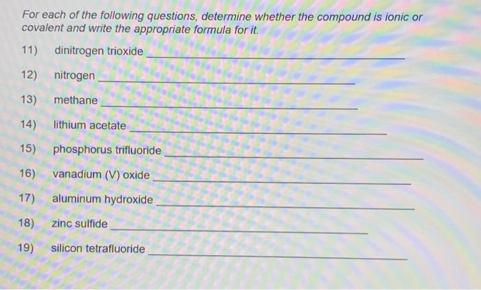 Solved Classify the ionic and covalent compound. Write the | Chegg.com