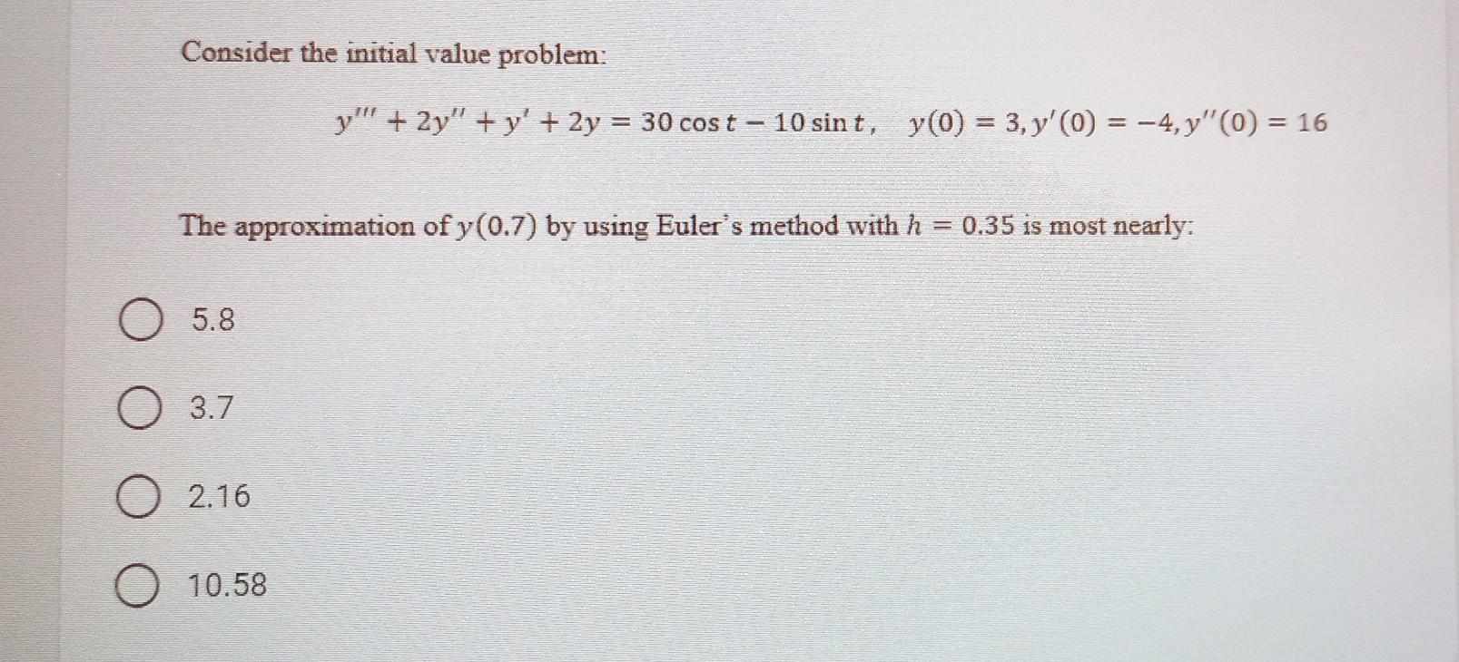 Solved Consider the initial value problem: y'" + 2y" + y' + | Chegg.com