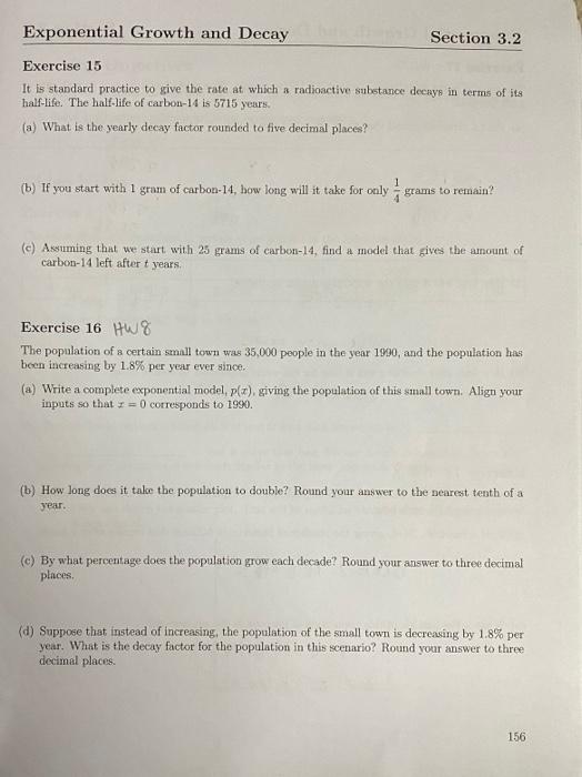 Solved Exponential Growth and Decay Section 3.2 Exercise 15 | Chegg.com