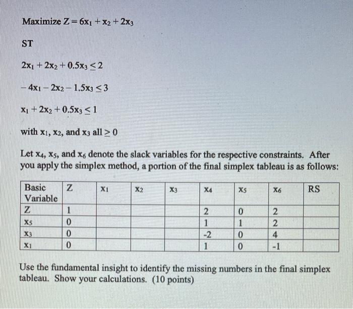 Solved Maximize Z=6x1 + x2 + 2x ST 2x1 + 2x2 +0.5x3