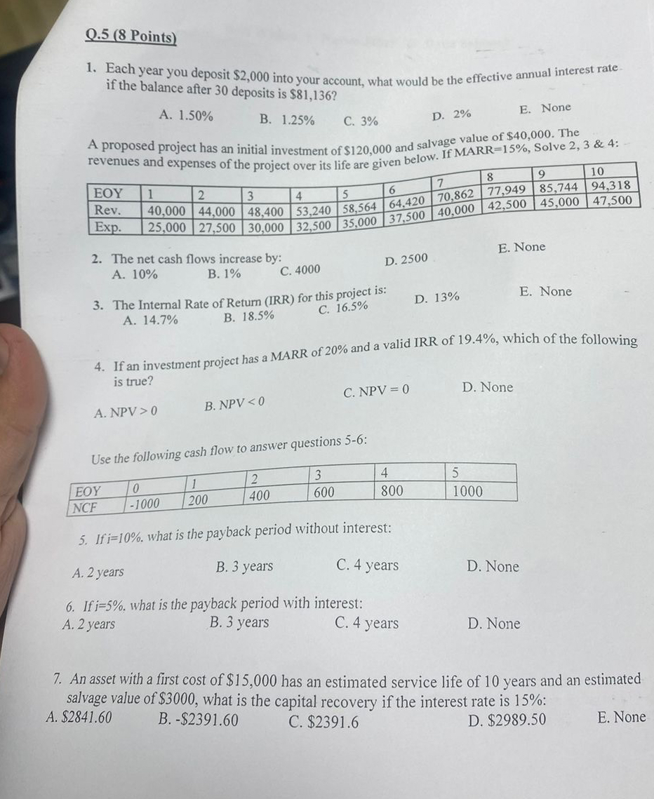 Solved Q. 5 (8 ﻿Points)Each year you deposit $2,000 ﻿into | Chegg.com
