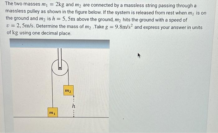 Solved The two masses m1=2 kg and m2 are connected by a | Chegg.com