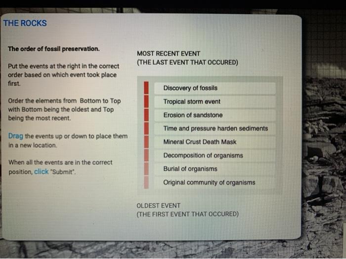Solved THE ROCKS The order of fossil preservation. MOST | Chegg.com