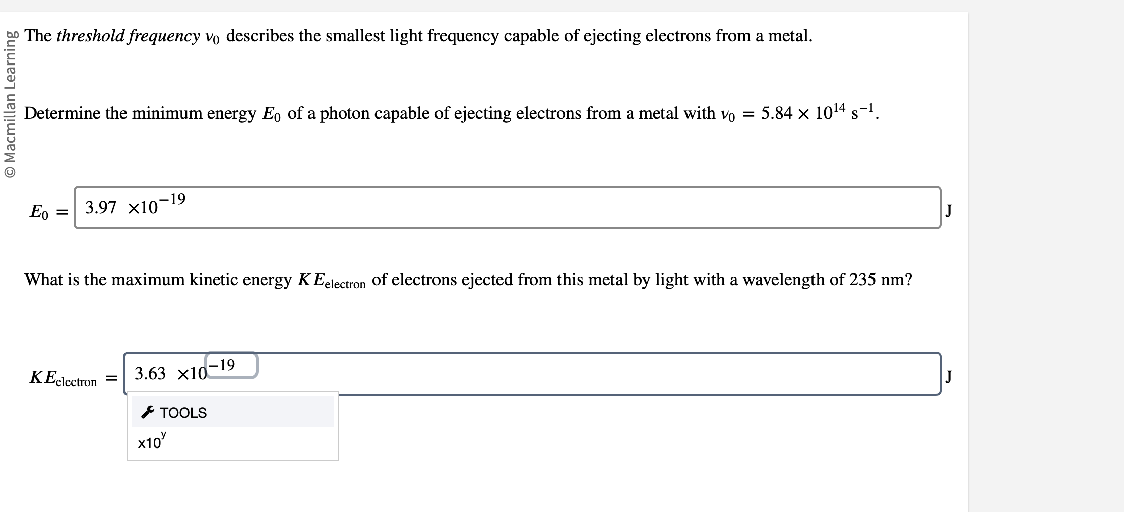 The threshold frequency v0 ﻿describes the smallest | Chegg.com