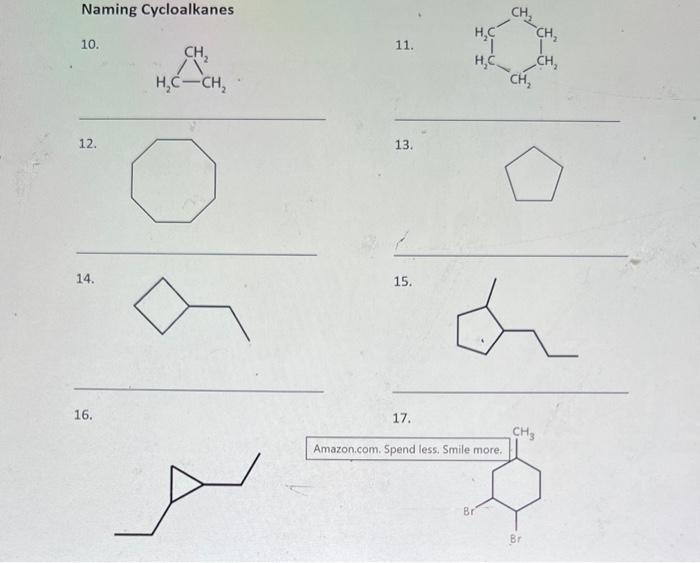 Solved Naming Cycloalkanes 10. 11. 12. 14. 15.18. Challenge: | Chegg.com