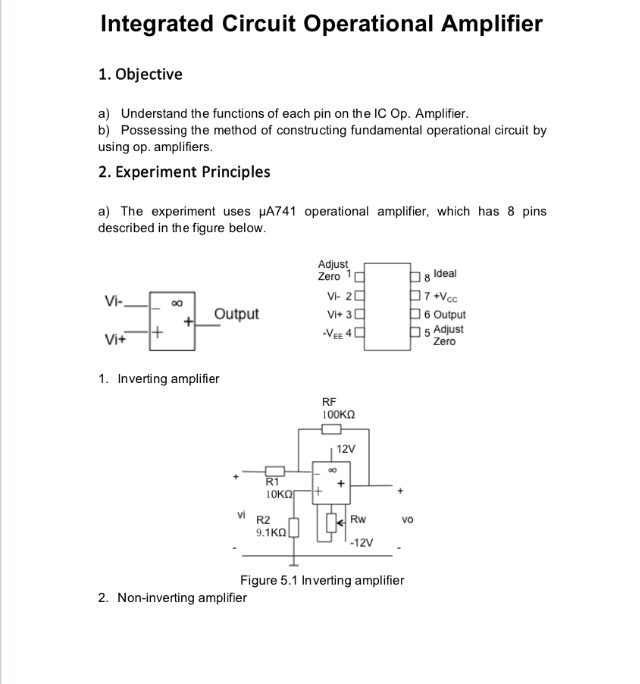 Solved Integrated Circuit Operational Amplifier 1. Objective | Chegg.com