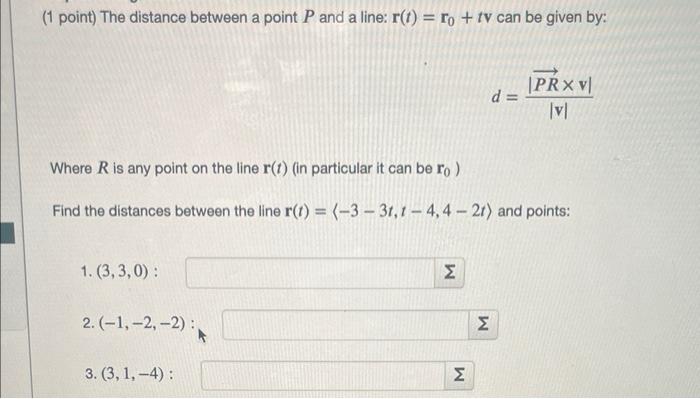 Solved ( 1 point) The distance between a point P and a line: | Chegg.com