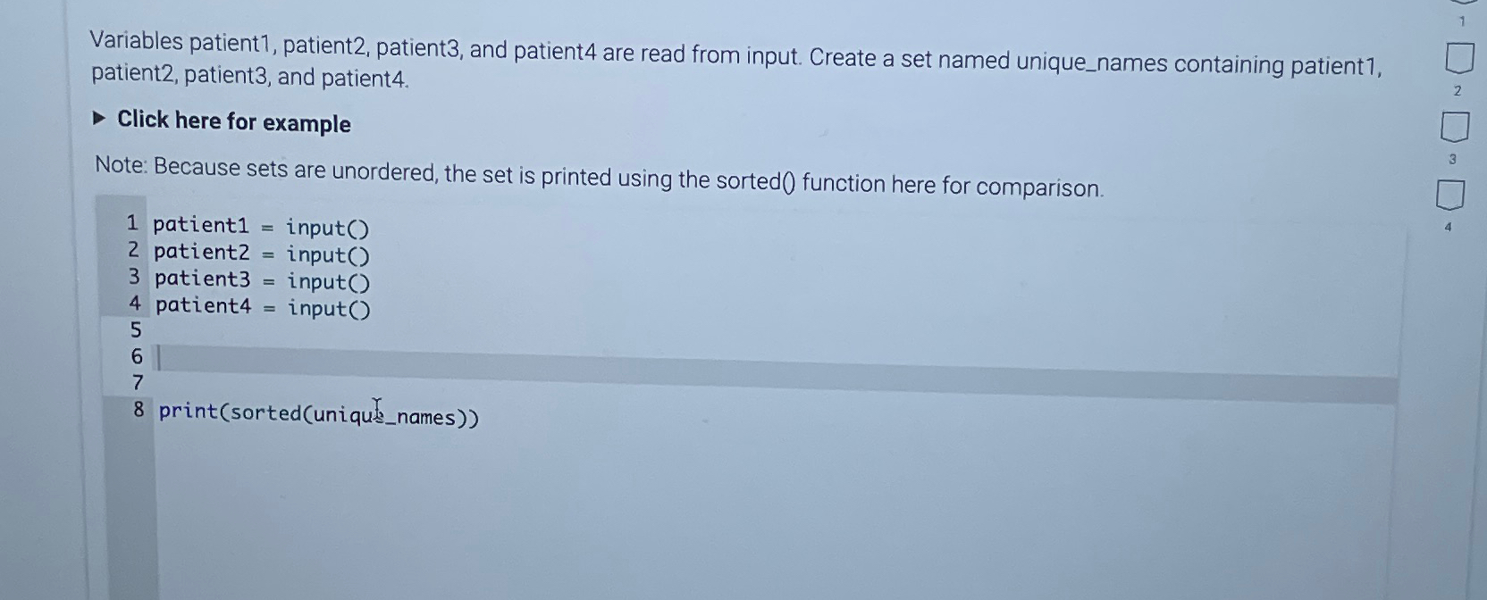 Solved Variables patient1, ﻿patient2, ﻿patient3, ﻿and | Chegg.com