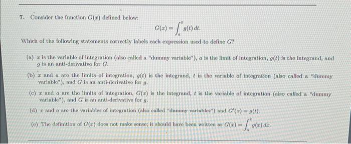 Solved 7. Consider the function G(x) defined below: | Chegg.com