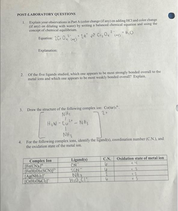 Solved Experiment 12, Coordination Chemistry REPORT Part | Chegg.com