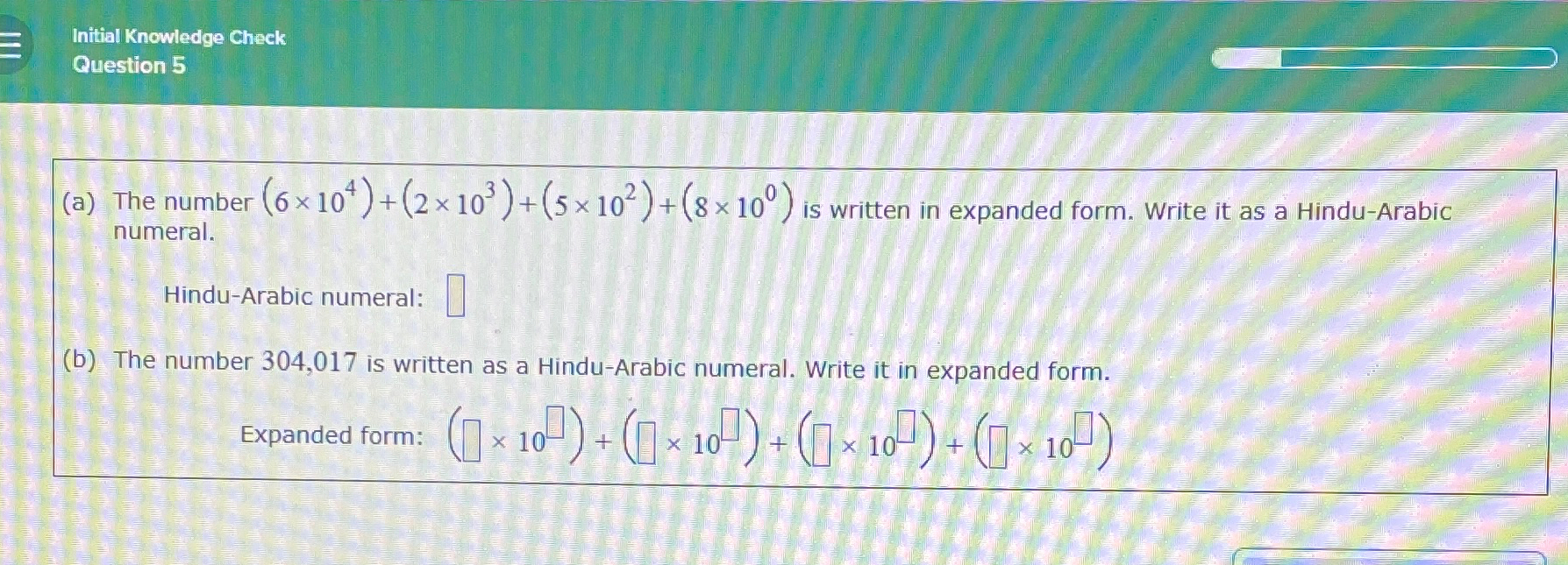 Solved Initial Knowledge CheckQuestion 5(a) ﻿The number | Chegg.com