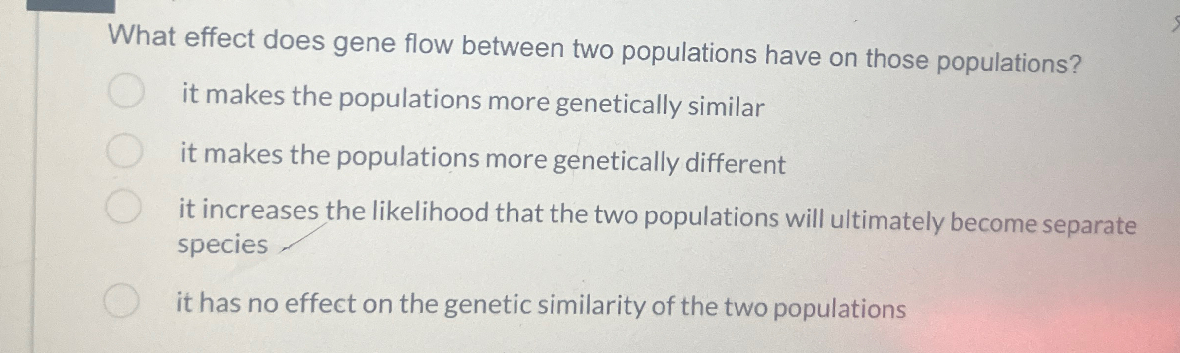 Solved What effect does gene flow between two populations | Chegg.com