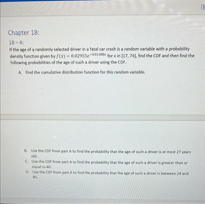 Solved Chapter 18: 18 - A: If the age of a randomly | Chegg.com