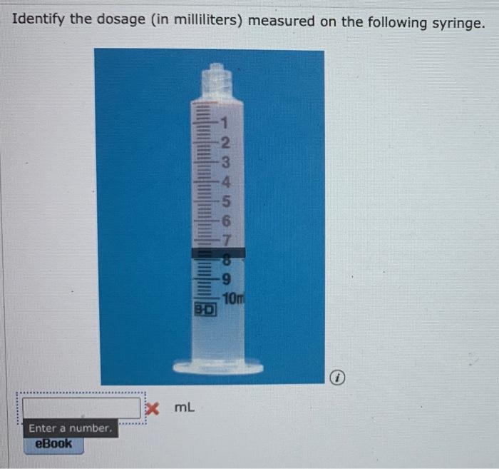 Solved Identify the dosage (in milliliters) measured on the | Chegg.com