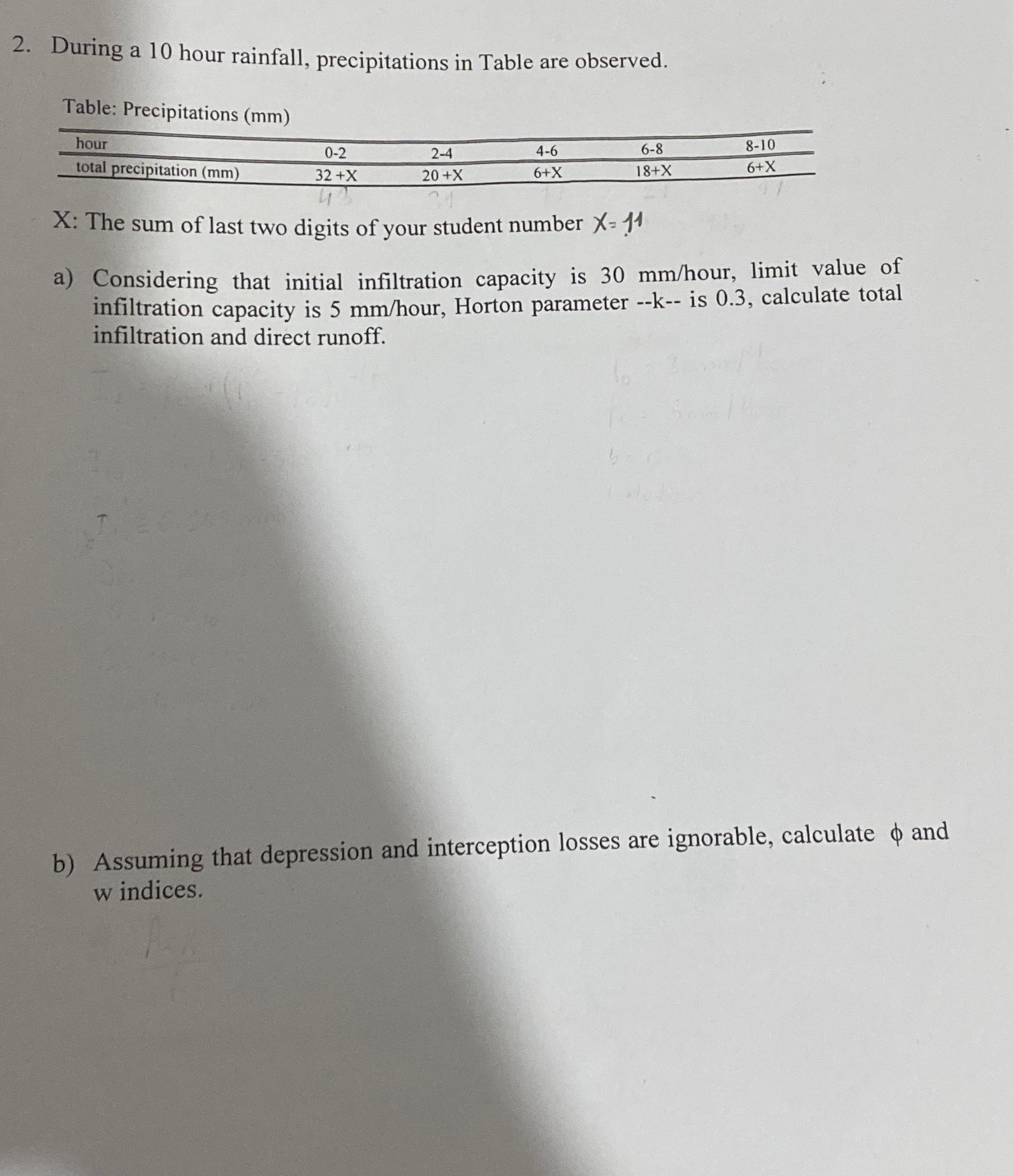 Solved During a 10 ﻿hour rainfall, precipitations in Table | Chegg.com