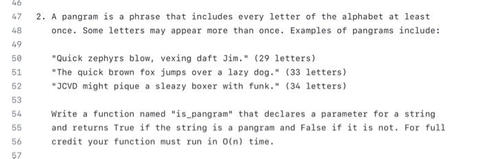 Solved 2. A pangram is a phrase that includes every letter | Chegg.com