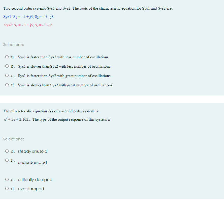 Solved Two second order systems Sys 1 ﻿and Sys2. ﻿The roots | Chegg.com