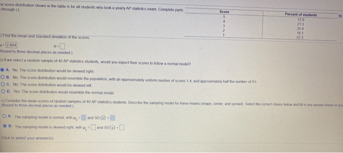 Solved he score distribution shown in the table is for all | Chegg.com