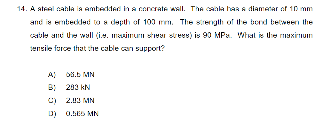 Solved A steel cable is embedded in a concrete wall. The | Chegg.com