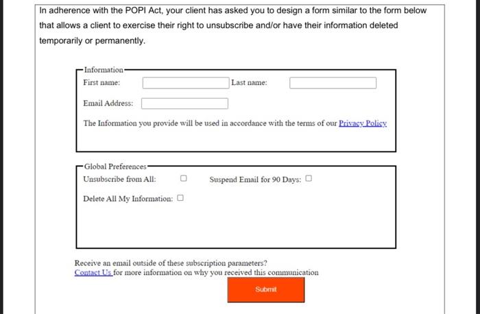 Solved In adherence with the POPI Act, your client has asked | Chegg.com