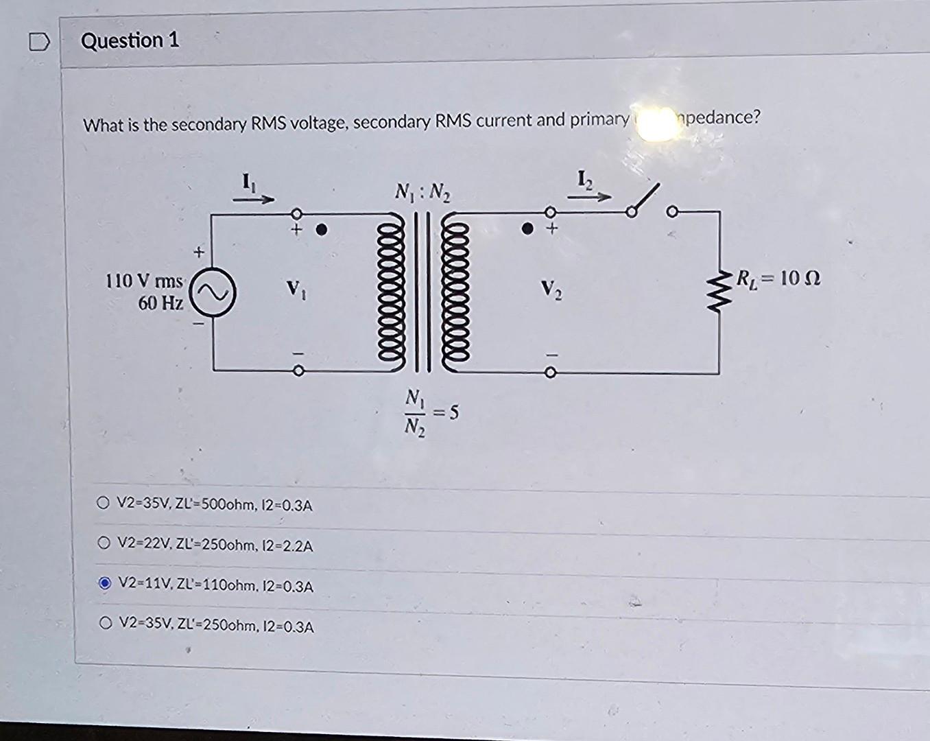 Solved What is the secondary RMS voltage, secondary RMS | Chegg.com