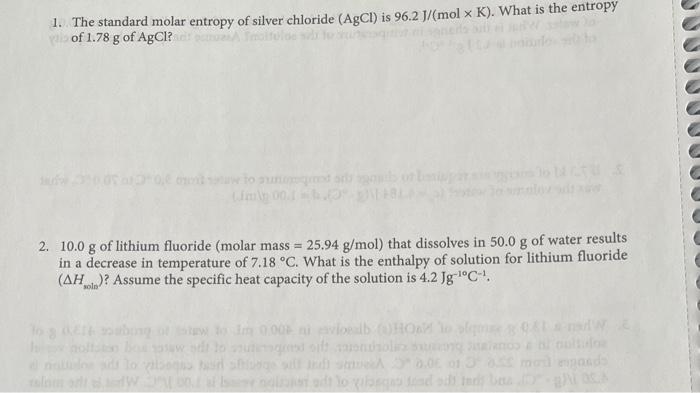 Solved 1. The standard molar entropy of silver chloride | Chegg.com