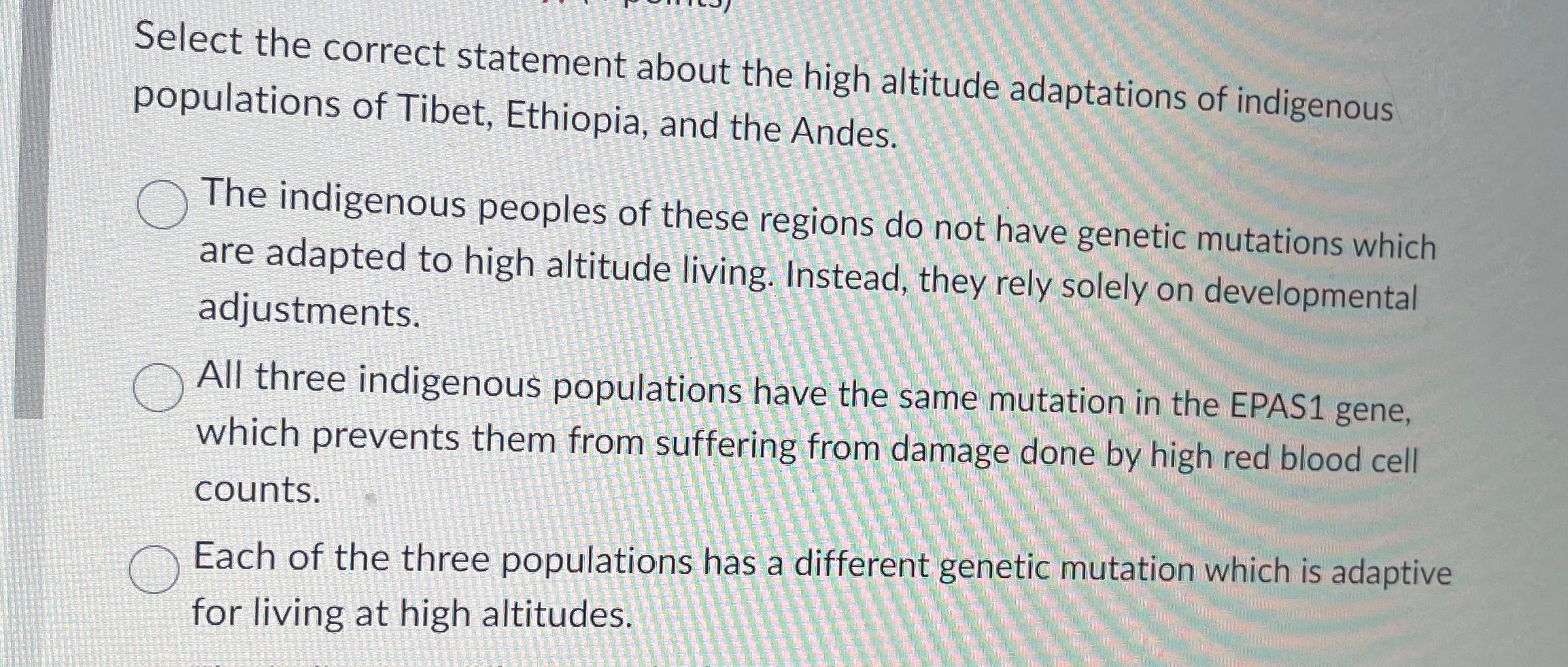 Solved Select the correct statement about the high altitude | Chegg.com