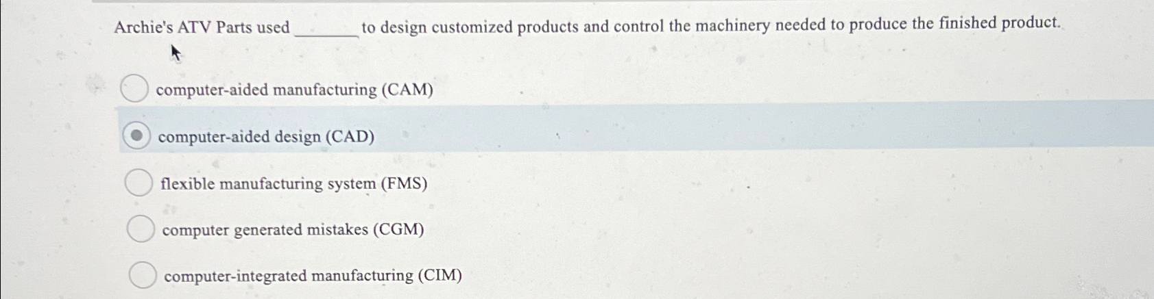 Solved Archie's ATV Parts used to design customized products | Chegg.com