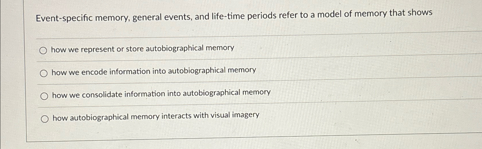 Solved Event-specific memory, general events, and life-time | Chegg.com