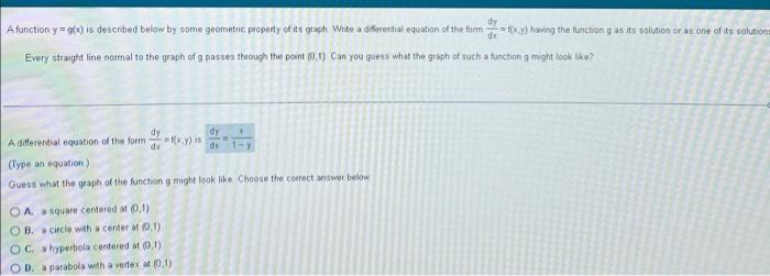 Solved A function y=g(x) is described below by some | Chegg.com