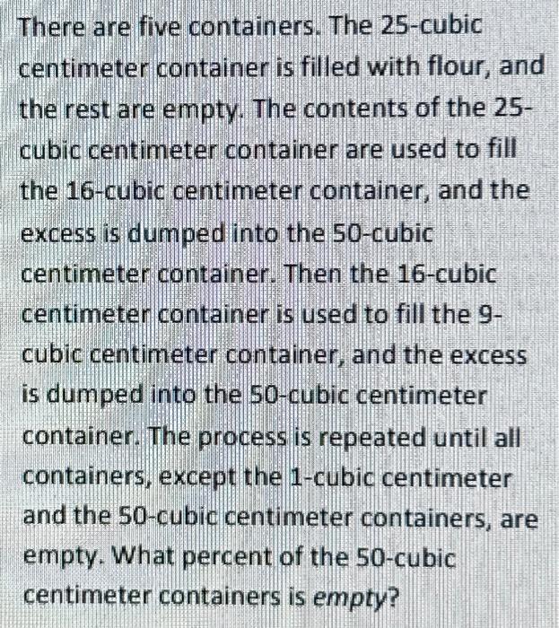 Solved There are five containers. The 25-cubic centimeter | Chegg.com