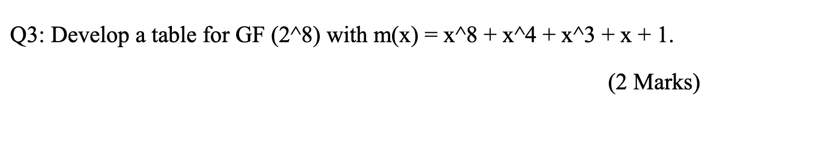 Solved Q3: Develop a table for GF(28) ﻿with | Chegg.com
