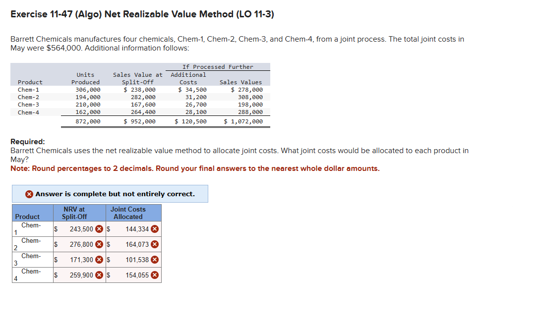 Solved Exercise 11-47 (Algo) ﻿Net Realizable Value Method | Chegg.com