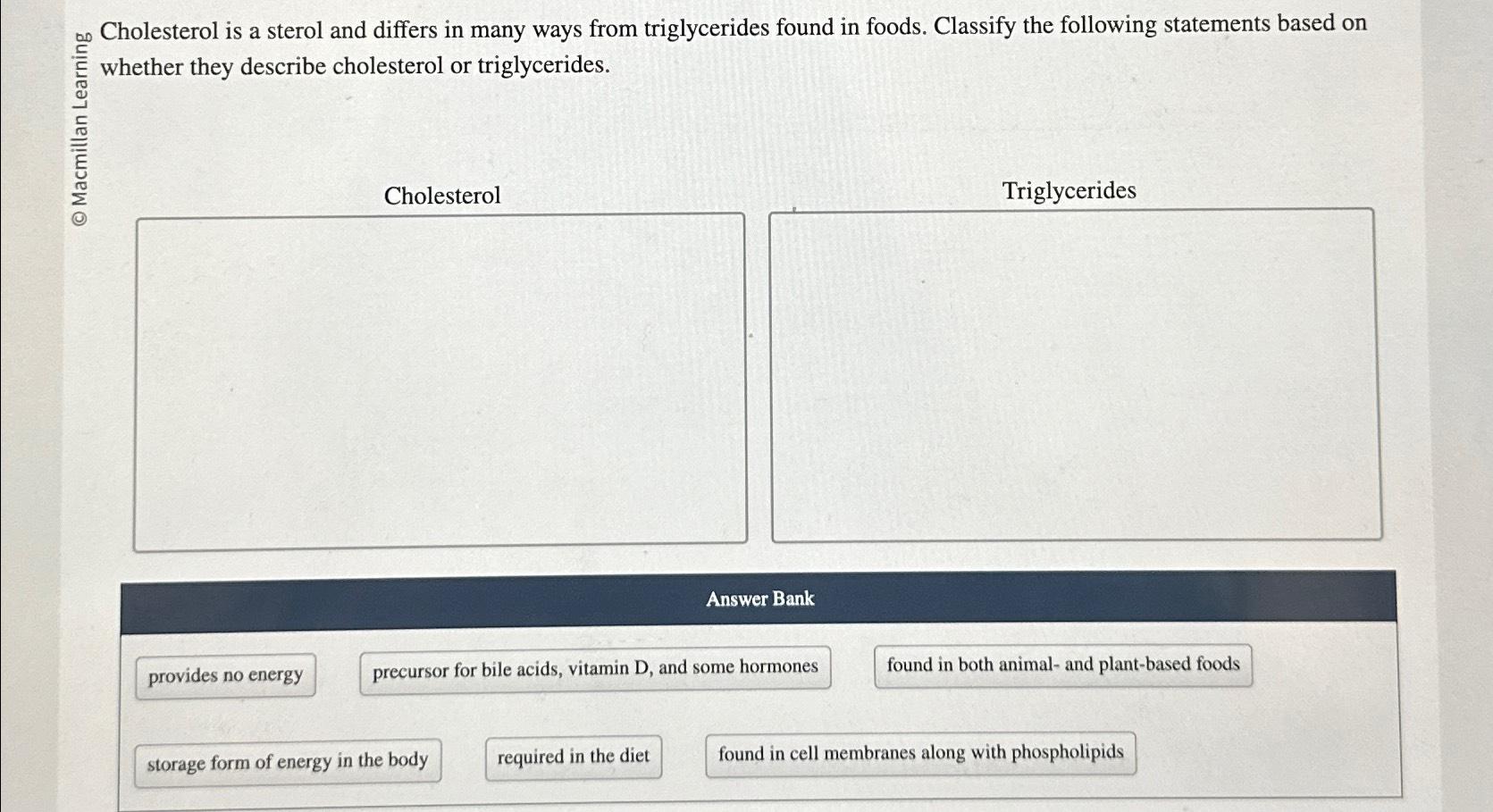 Solved Cholesterol is a sterol and differs in many ways from | Chegg.com