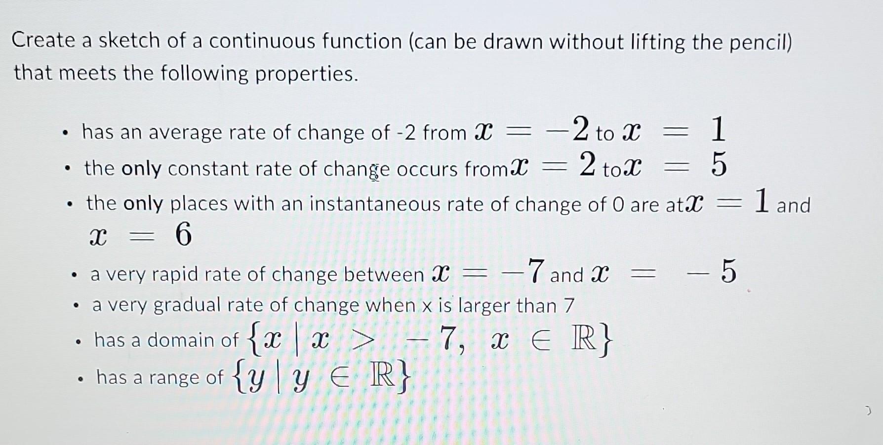 Solved Create a sketch of a continuous function (can be | Chegg.com