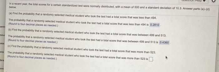 Solved In a recent year, the total scores for a certain | Chegg.com