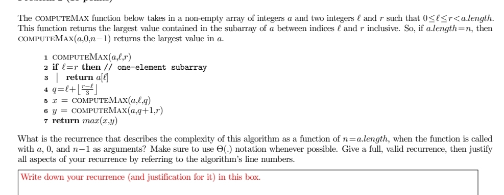 Solved The COMPUTEMAX function below takes in a non-empty | Chegg.com