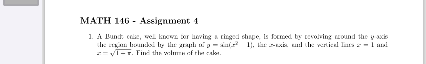Solved MATH 146 - ﻿Assignment 4A Bundt cake, well known for | Chegg.com