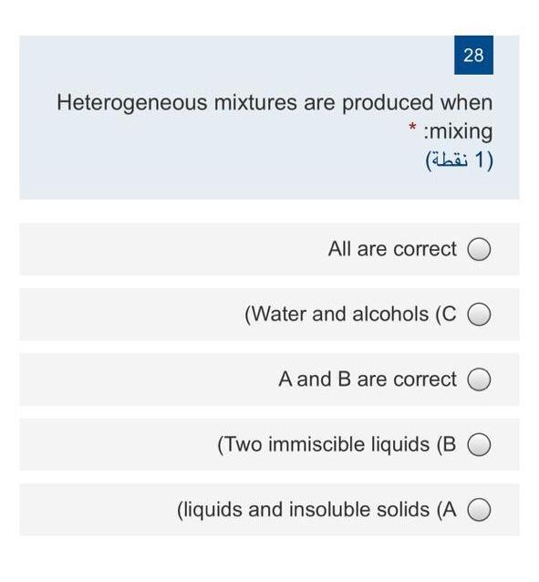 Solved 28 Heterogeneous mixtures are produced when * :mixing | Chegg.com