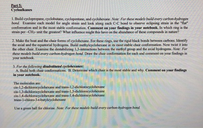 Solved Part 5: Cycloalkanes 1. Build cyclopropane, | Chegg.com