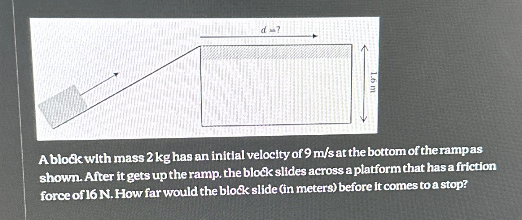 Solved A block with mass 2kg ﻿has an initial velocity of 9ms | Chegg.com