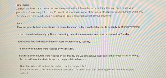 Problem 2.2 Consider the facts stated below. Answer | Chegg.com