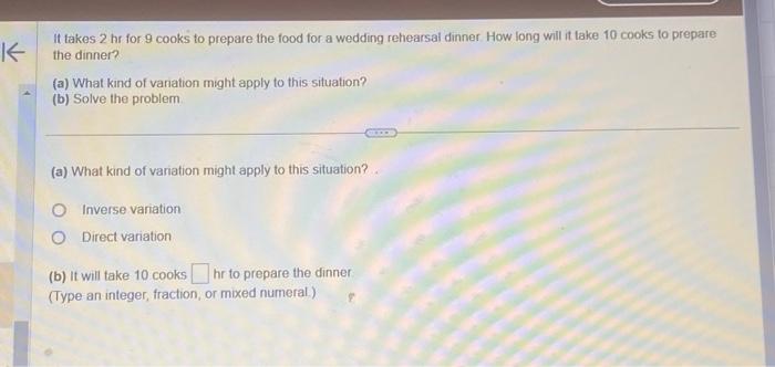 Solved It takes 2 hr for 9 cooks to prepare the food for a | Chegg.com