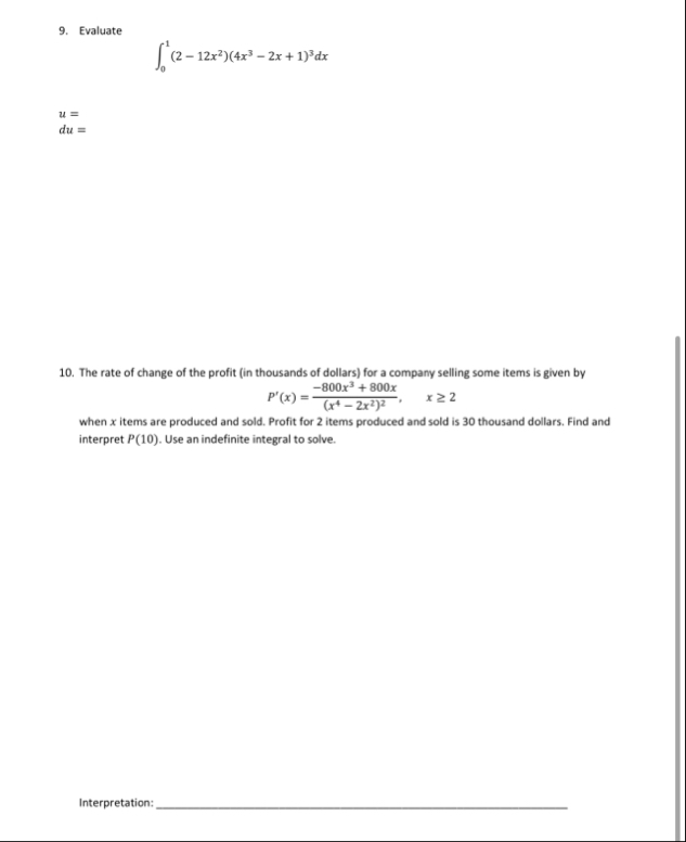 Solved Evaluate∫01(2-12x2)(4x3-2x 1)3dxu=du=The rate of | Chegg.com