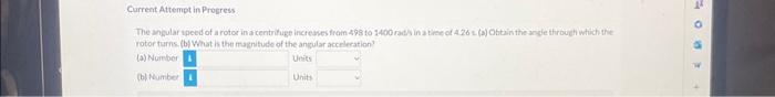 Solved Current Attempt in Progress. The angular upeed of a | Chegg.com