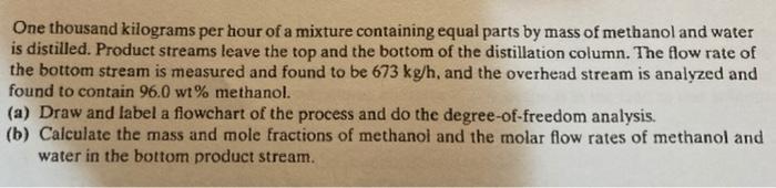 Solved One thousand kilograms per hour of a mixture | Chegg.com
